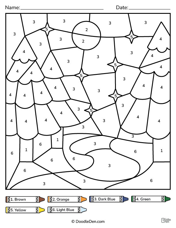 Forest - Free Color-by-Number Worksheet Printable (PDF)